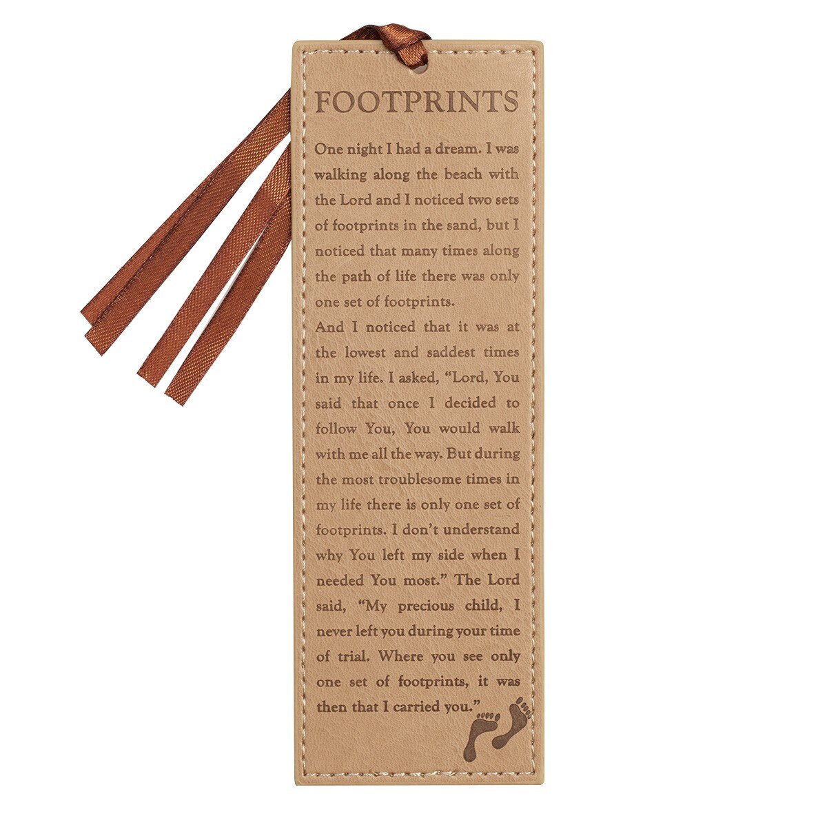 Footprints Tan Faux Leather Bookmark