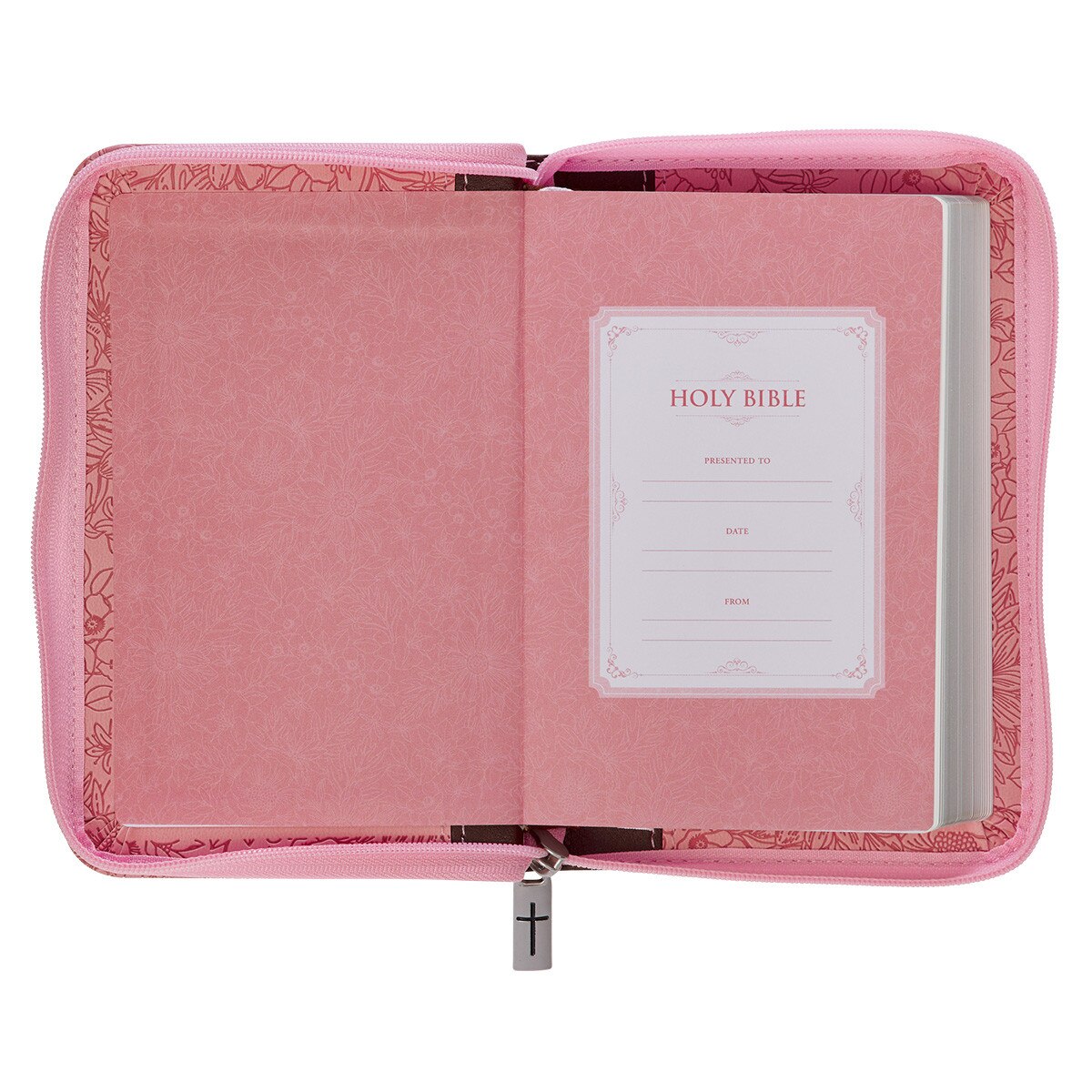Pink and Saddle Tan Faux Leather Mini Pocket King James Version Bible ...
