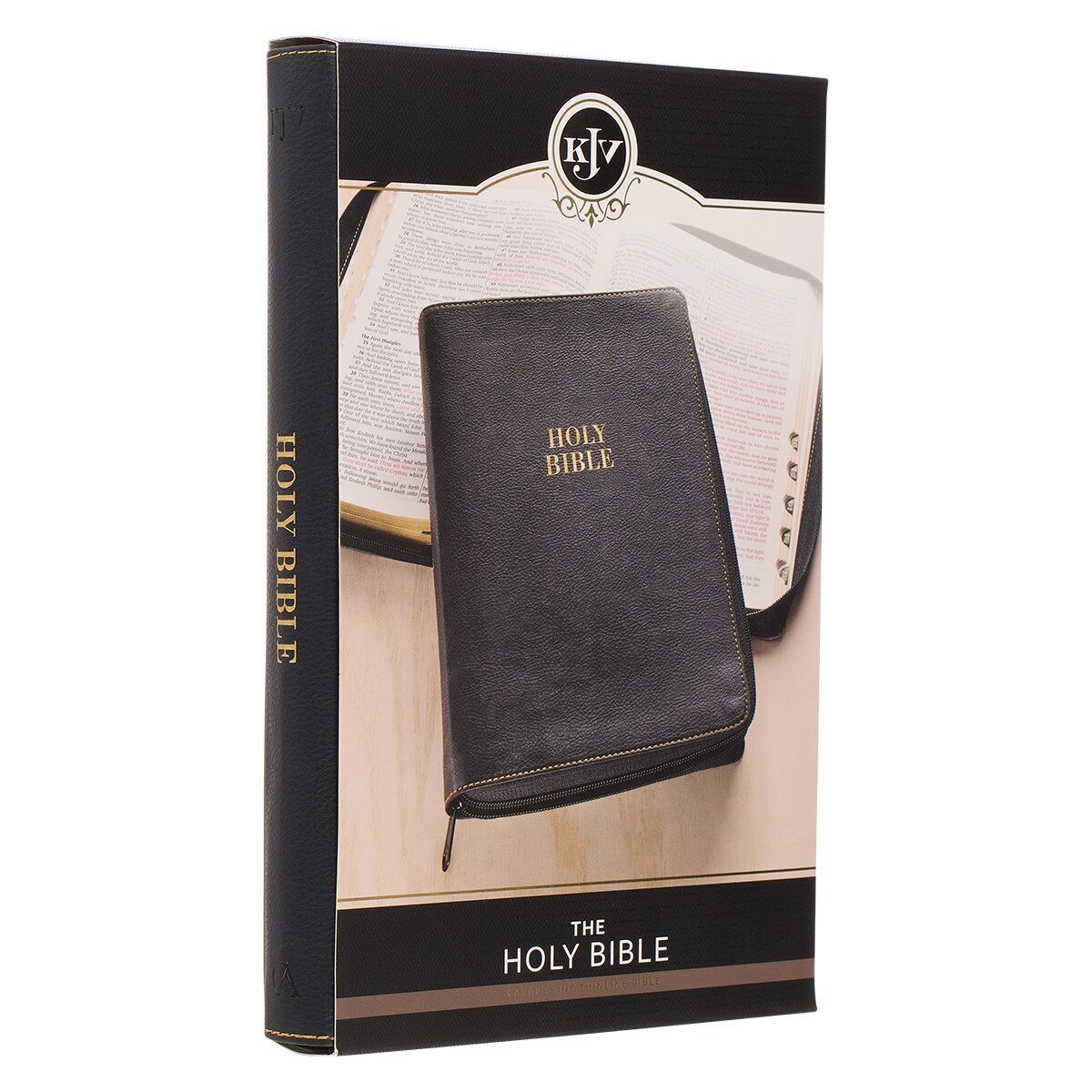 Black Faux Leather Large Print Thinline KJV Bible with Thumb Index and ...