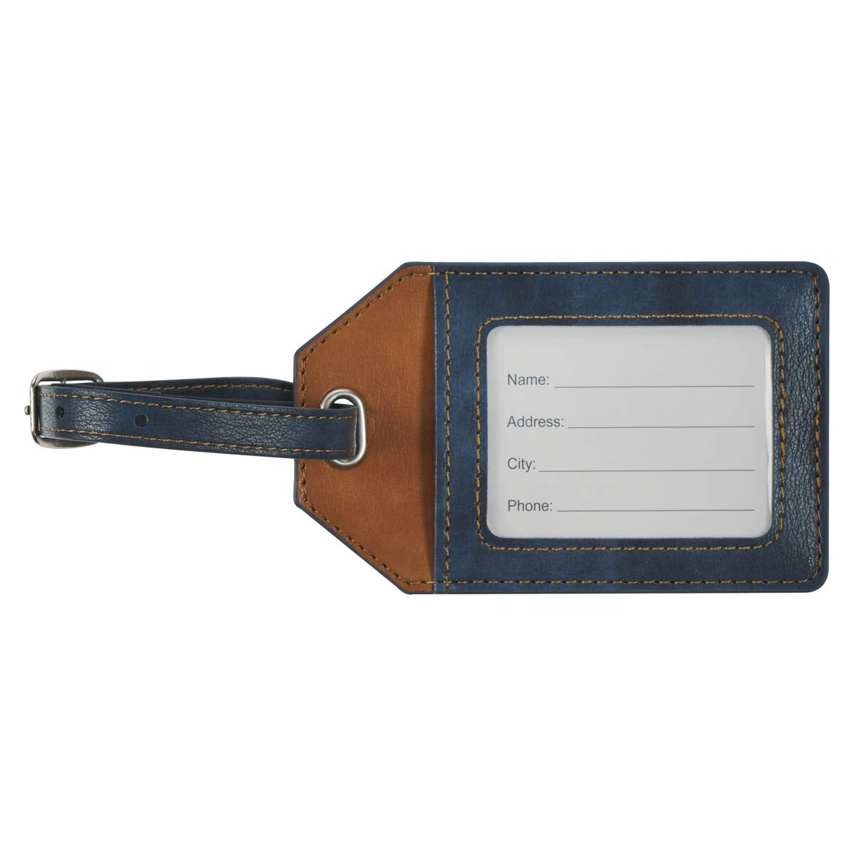 Strong and Courageous Butterscotch and Navy Faux Leather Luggage Tag ...