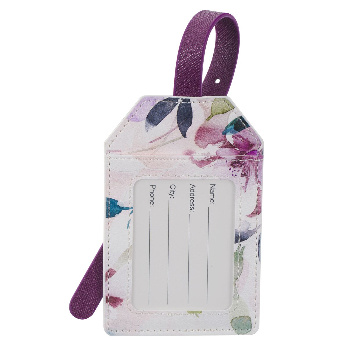 Strength and Dignity Purple Floral Faux Leather Luggage Tag - Proverbs ...