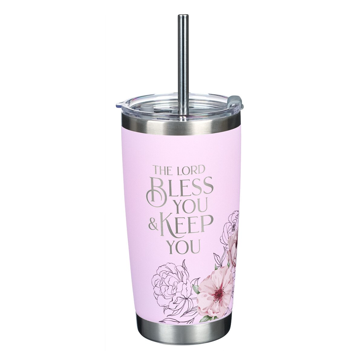 Bless You and Keep You Pink Floral Stainless Steel Travel Tumbler with ...