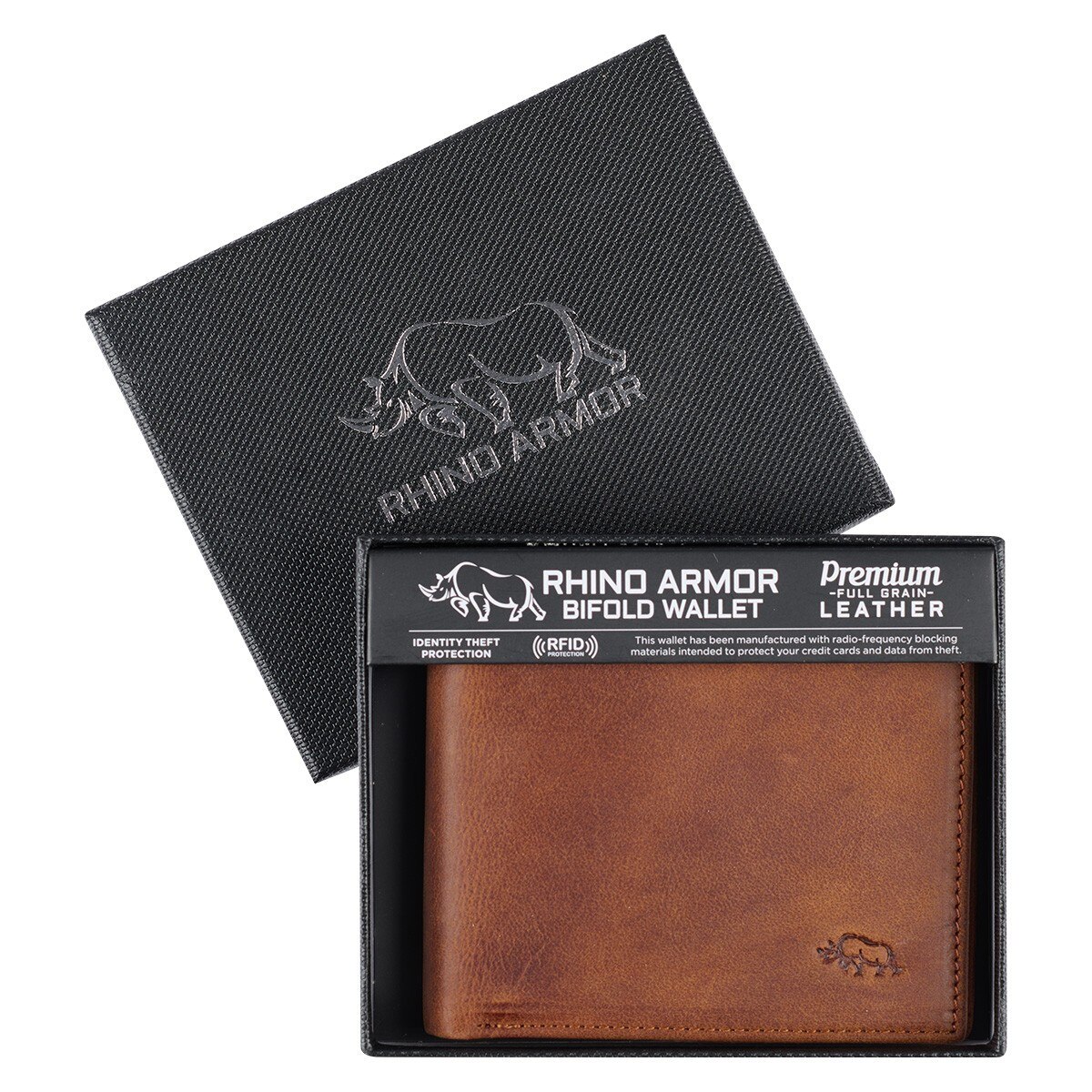 Men's Diesel Brown Full Grain Cowhide Leather Bifold Rhino Armor™ Wallet